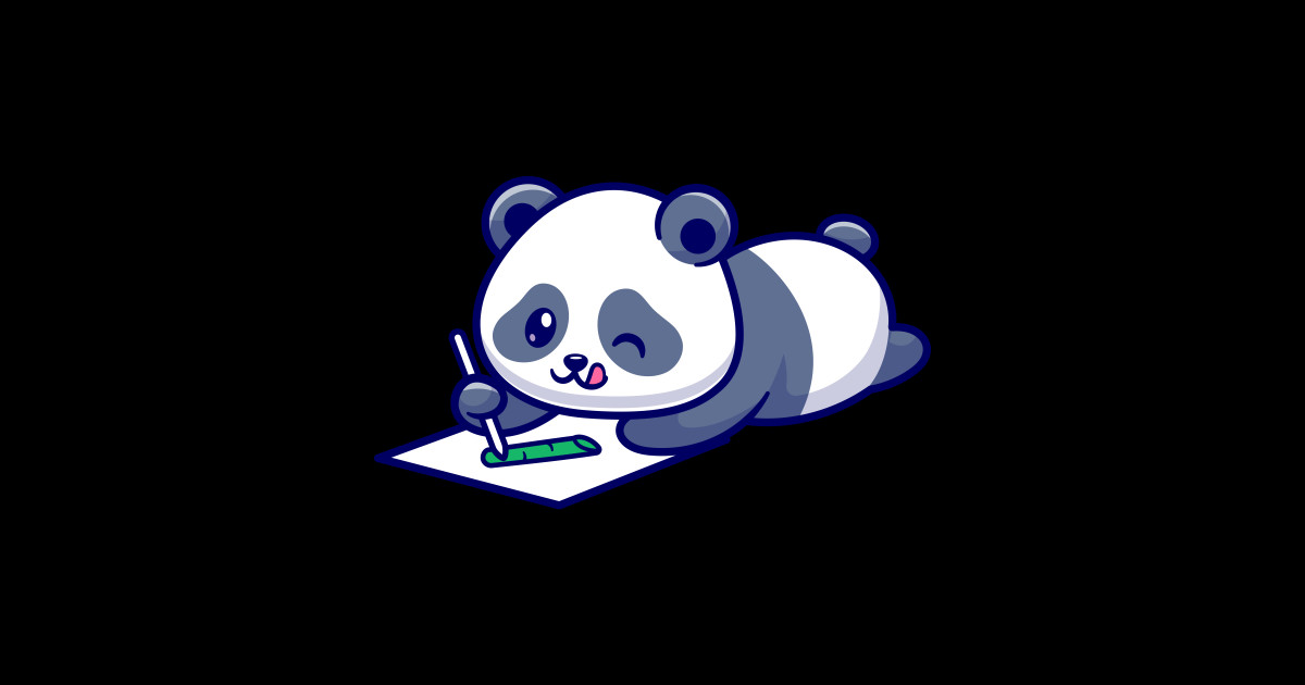 Cute Panda Drawing Bamboo On Paper Cartoon - Cute Panda Drawing Bamboo On Paper - Sticker ...