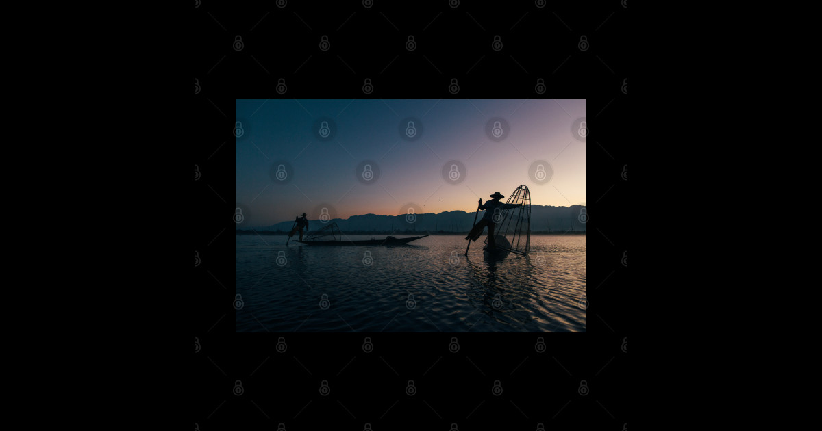 Two Fishermen at Work on Lake Inle in Early Morning, Myanmar - Asia ...