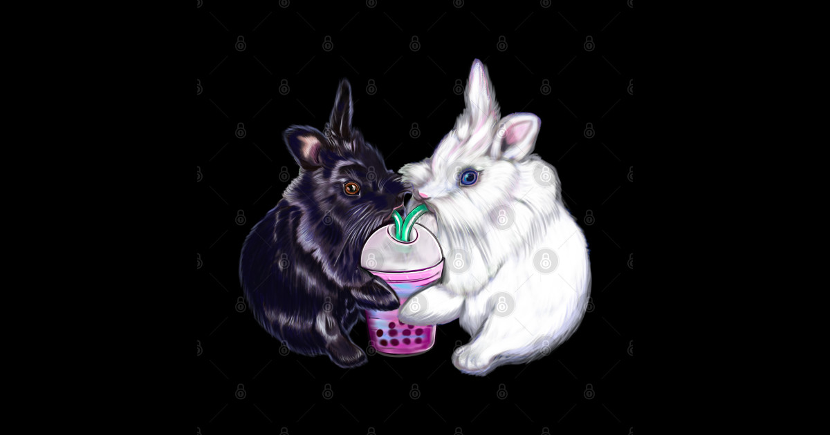 Boba bunnies - bunny rabbits sipping bubble tea - pair of cute furry ...