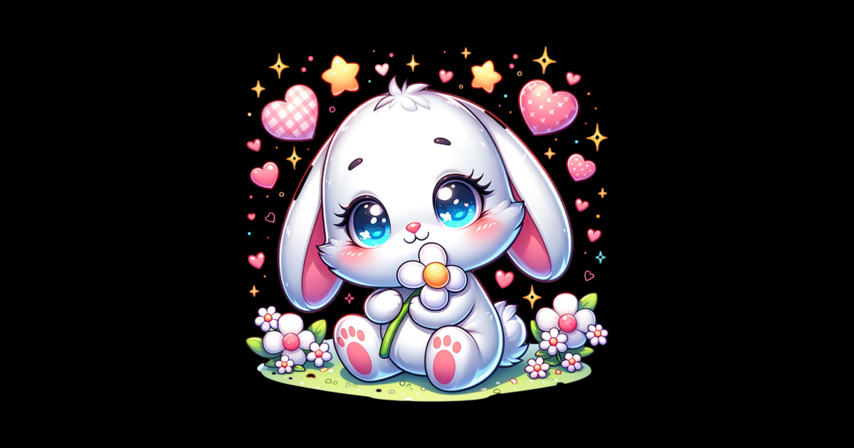 Cute White Bunny Hugging Flower 🐰🌼 - White Bunny - Sticker | TeePublic