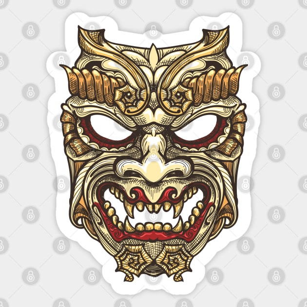 Japanese Demon Mask - Face Japanese Mask Demon Traditional Ja - Sticker ...