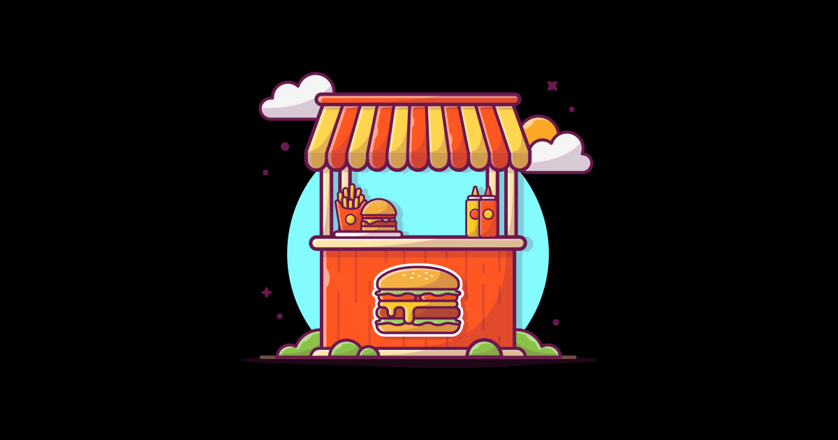 Burger Stand Cartoon - Burger - T-Shirt | TeePublic