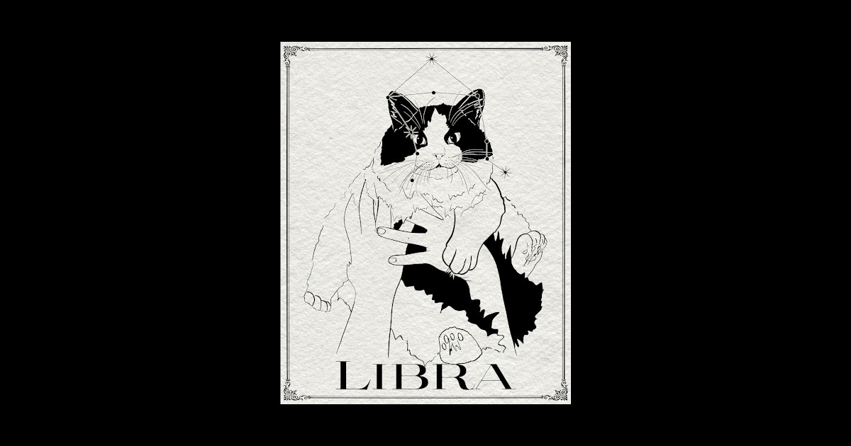 Zodiac Cats Libra Black and White Vintage Poster - Zodiac - Sticker | TeePublic