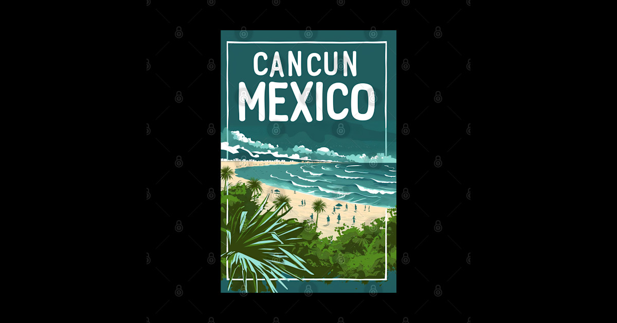 A Vintage Travel Illustration of Cancun - Mexico - Cancun - Sticker ...
