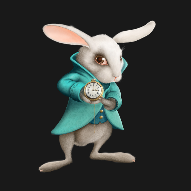 White rabbit with clock - Illustration - T-Shirt | TeePublic