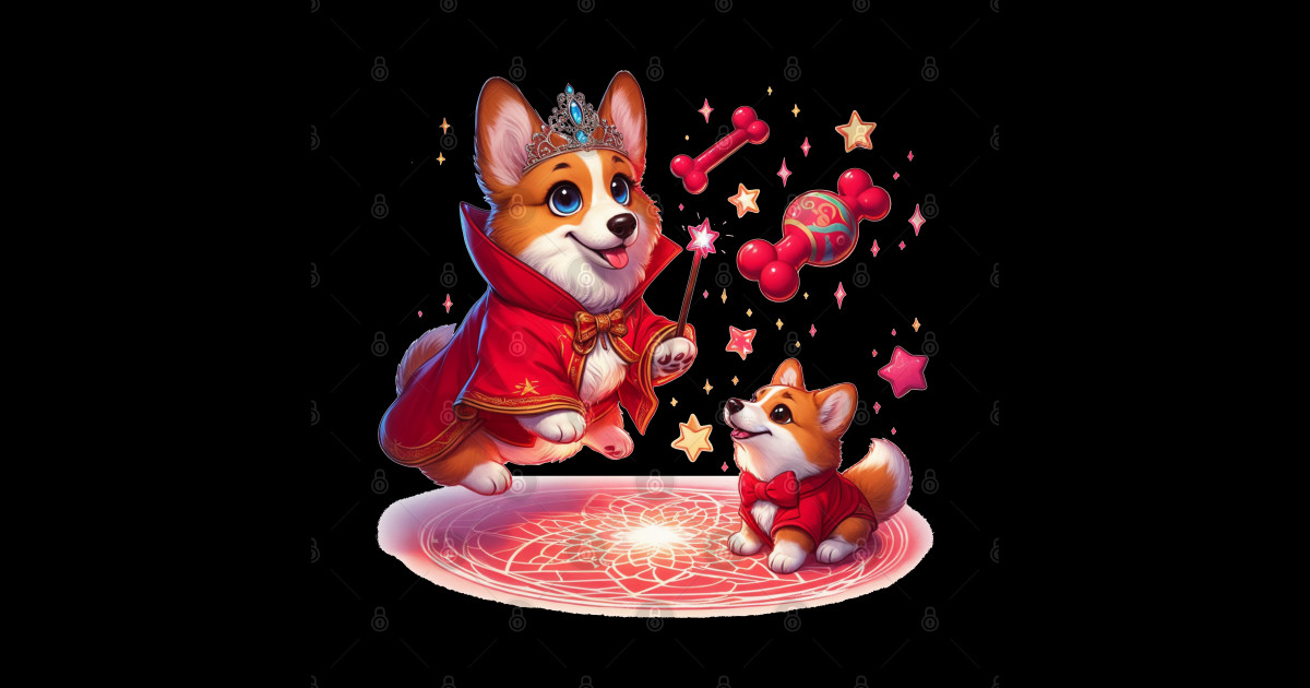 Corgi Sorcerer Duo - Magical Wizard Dogs Cartoon Design - Corgi Lover ...