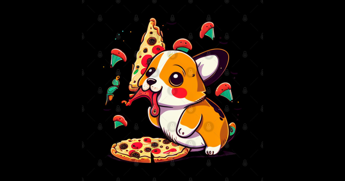 kawaii cute corgi eating pizza - Kawaii Corgi - Sticker | TeePublic
