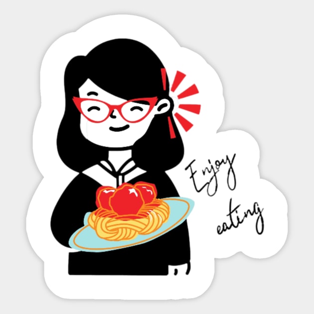 girl eating spaghetti - Girl Eating Spaghetti - Sticker | TeePublic