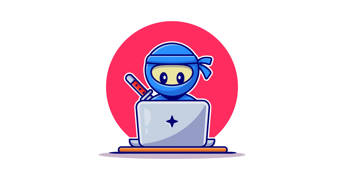 Cute Ninja Working On Laptop Cartoon - Cute Ninja Working On Laptop ...