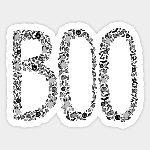 Halloween Boo Line Art - Black & Gray - Halloween - Sticker | TeePublic
