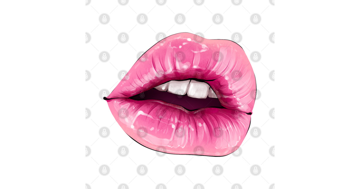 Hand Drawn Parted Sexy Lips In Barbie Pink Color Lips T Shirt