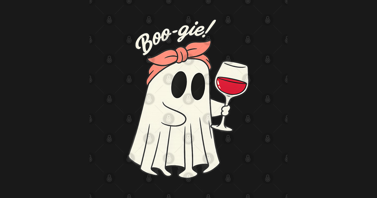 Boo Gie Ghost Drinking Wine With Bow Boo - Funny Ghost Drinking - T ...
