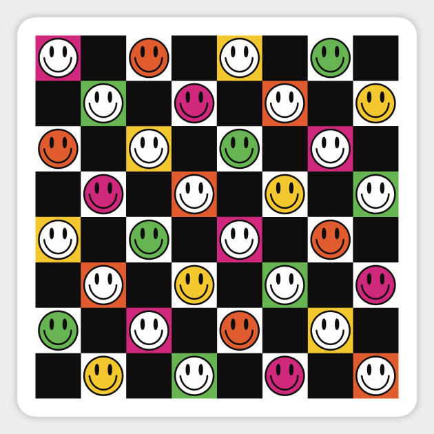 Checkerboard Smiley Faces - Checks - Sticker | TeePublic