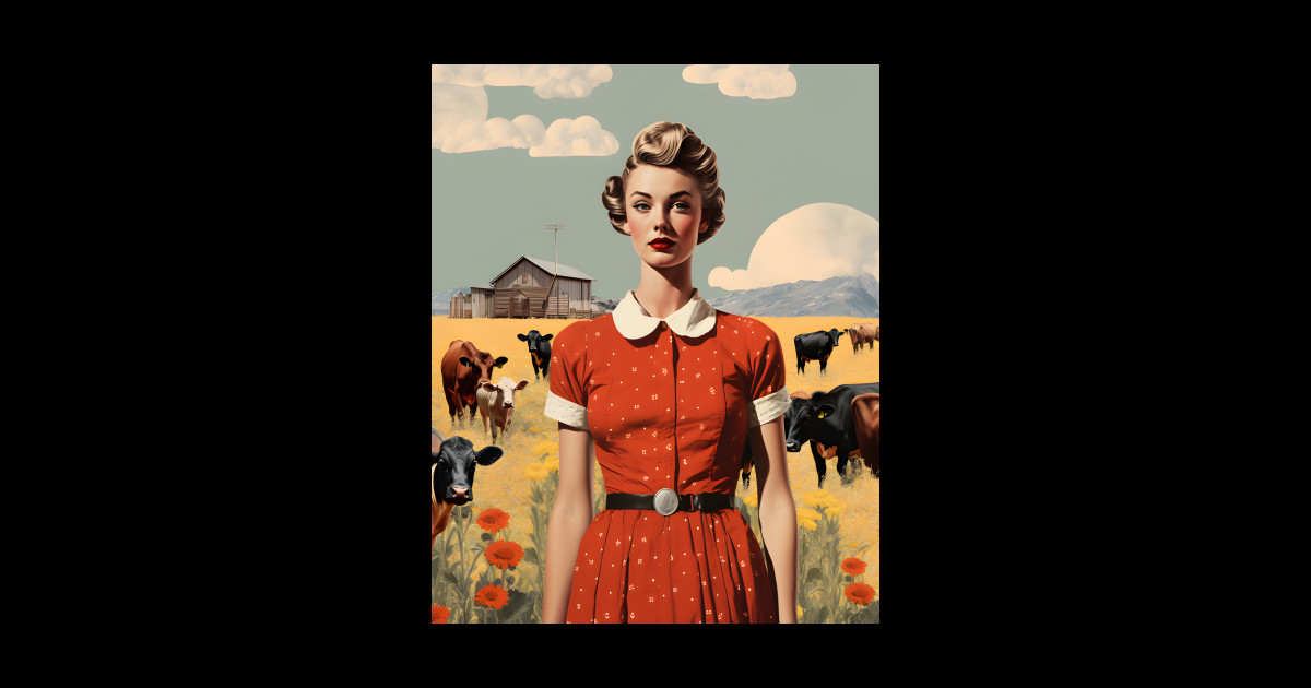 Vintage Farm Girl Pin Up Collage - Retro Chic Art Print - Pin Up Girl ...