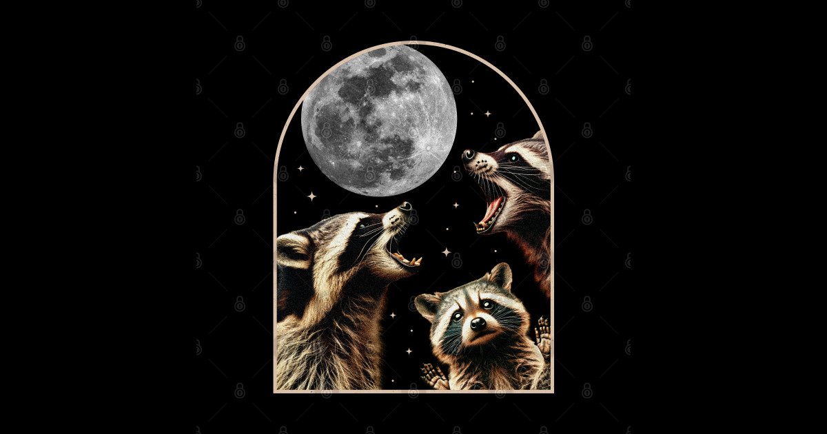 Three Racoons Howling At Moon - Funny Raccoon Cursed Meme - Three ...