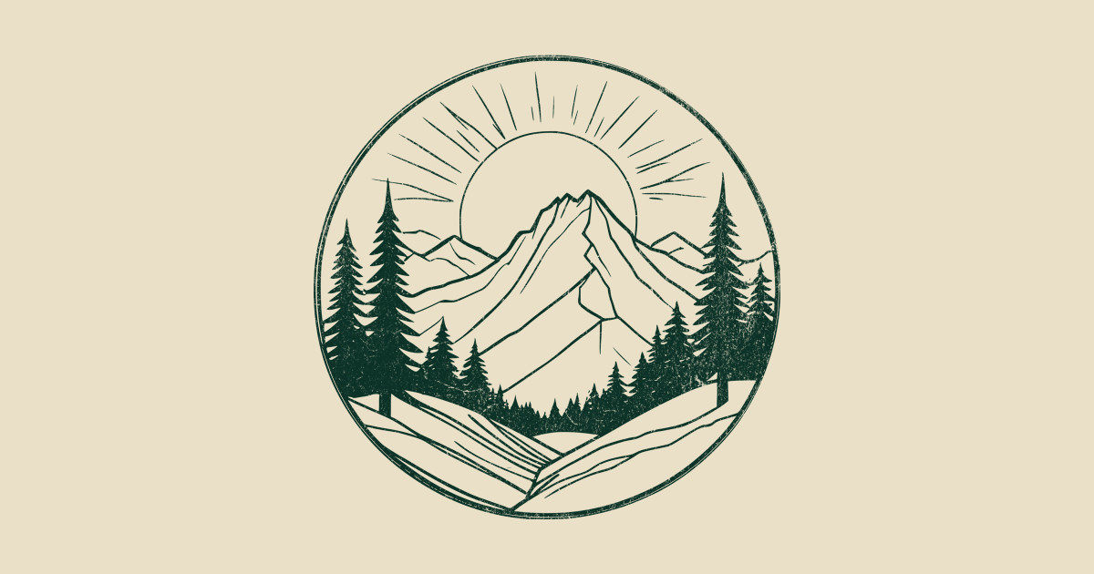 Distressed Mountain Line Art Design | Vintage Nature Landscape Scene ...