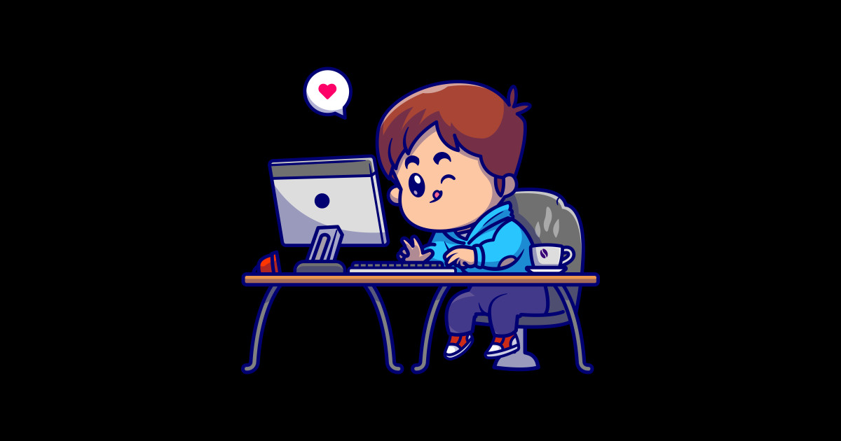 Cute Boy Working On Computer Cartoon - Cute Boy Working On Computer ...