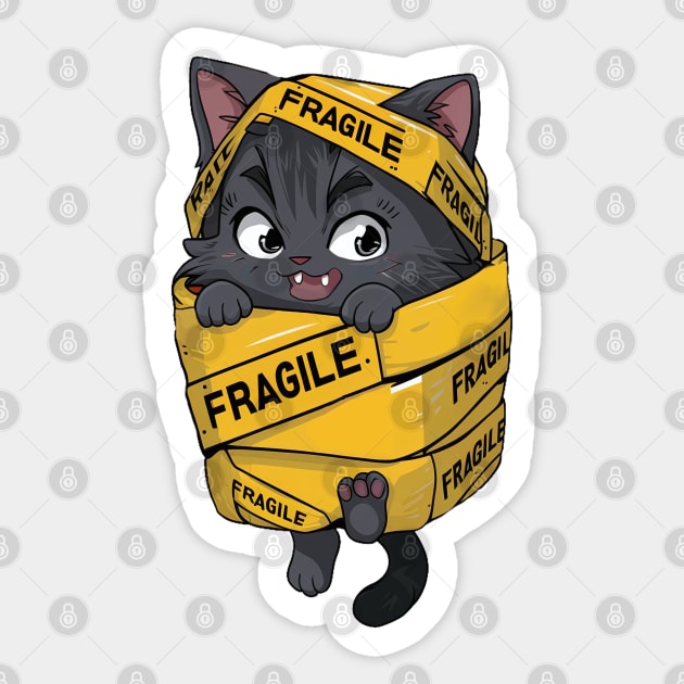 Kawaii Fragile Cat - Kawaii Cat - Sticker | TeePublic