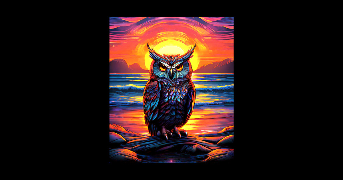 Owl on the Beach, Sunset - Owl On The Beach Sunset Lover - Sticker ...