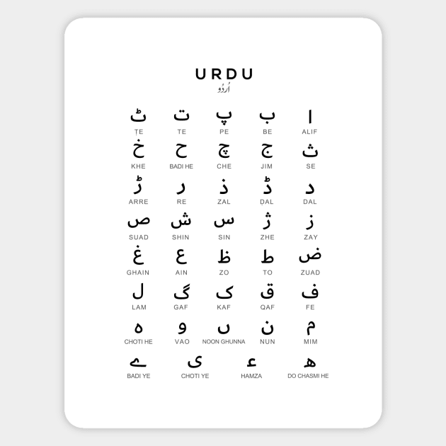 Urdu Alphabet Chart, Language Learning Chart, White - Urdu - Sticker ...