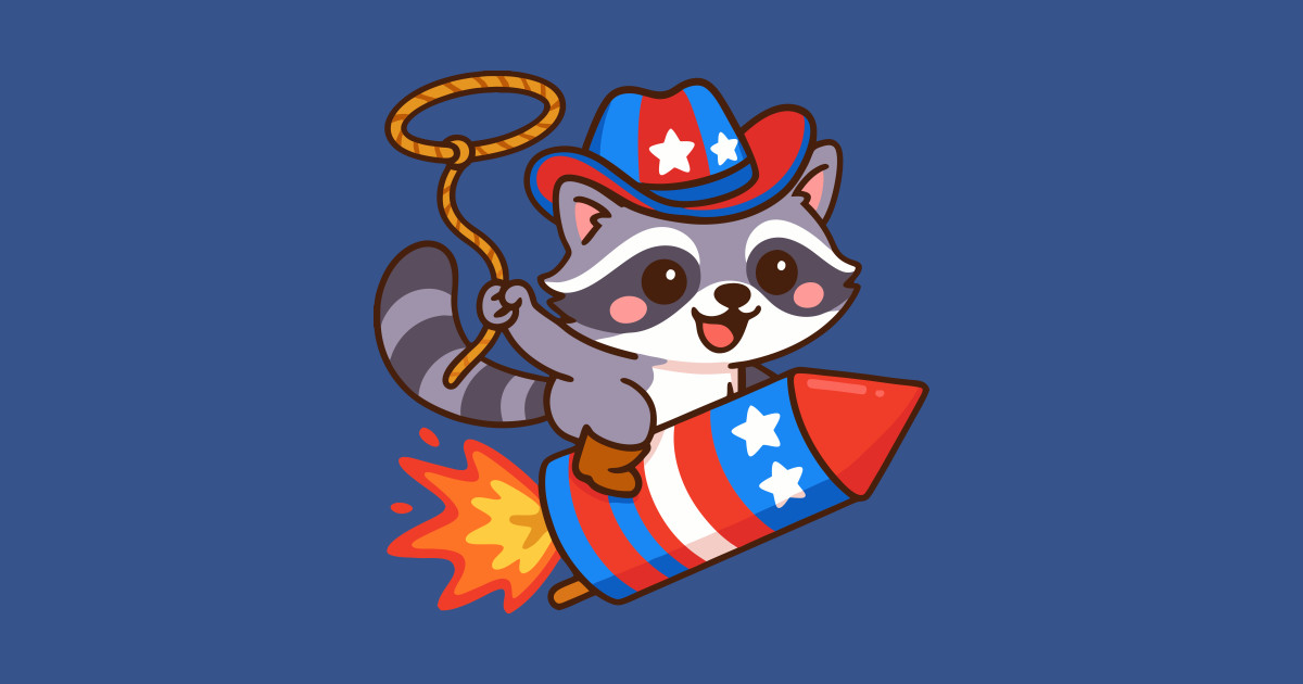 Cute Cowboy Raccoon Riding Firework – 4th of July Rocket Rodeo Animal ...