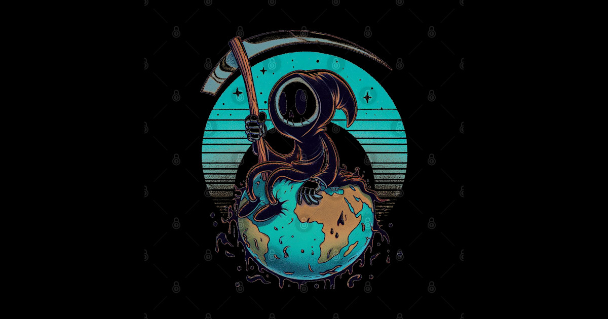 Whimsical Grim Reaper Sitting On Earth - Grim Reaper Sitting On Earth ...