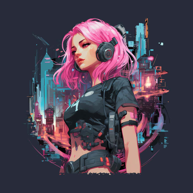 Cyberpunk Anime Girl Futuristic Techwear Aesthetic Kawaii Manga Shirt