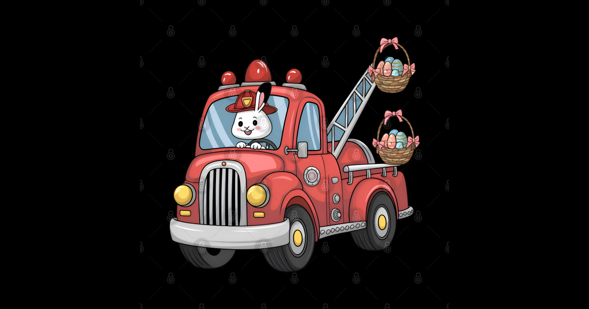 Bunny Riding Firetruck Easter Day Firefighter Happy Easter - Happy ...