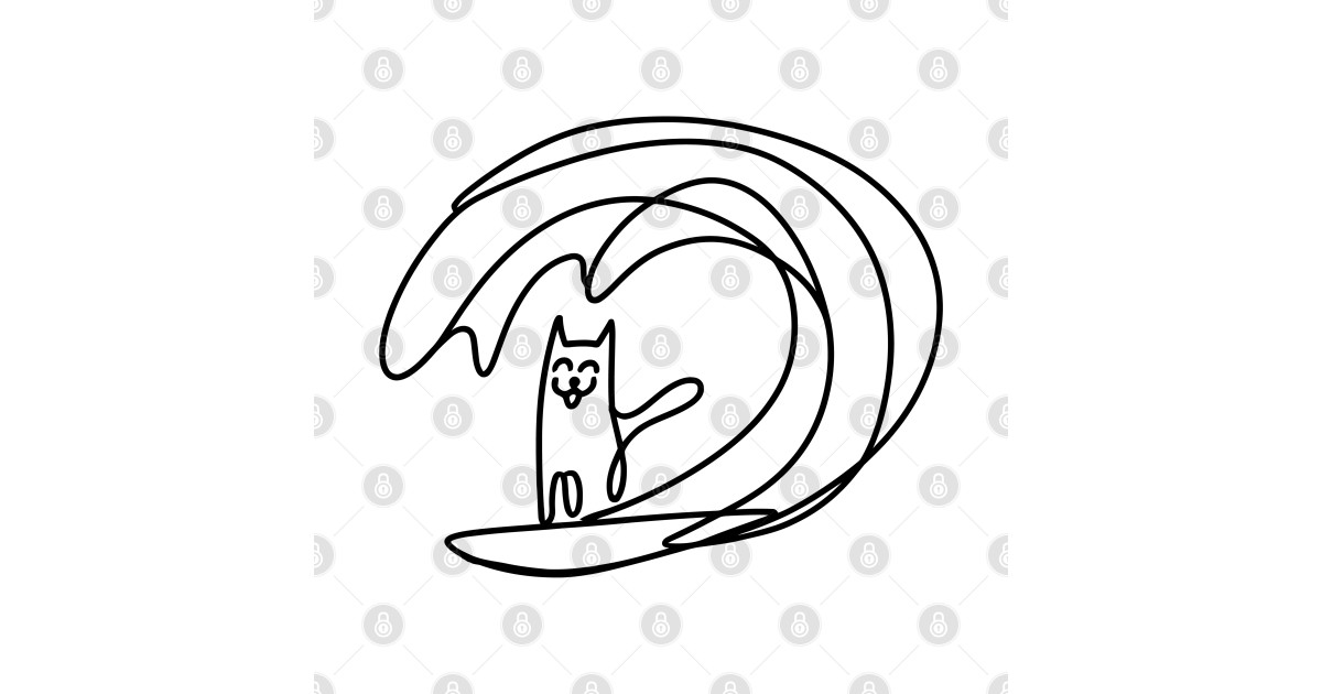 Surfing Cat Wave Design - Cat - T-Shirt | TeePublic