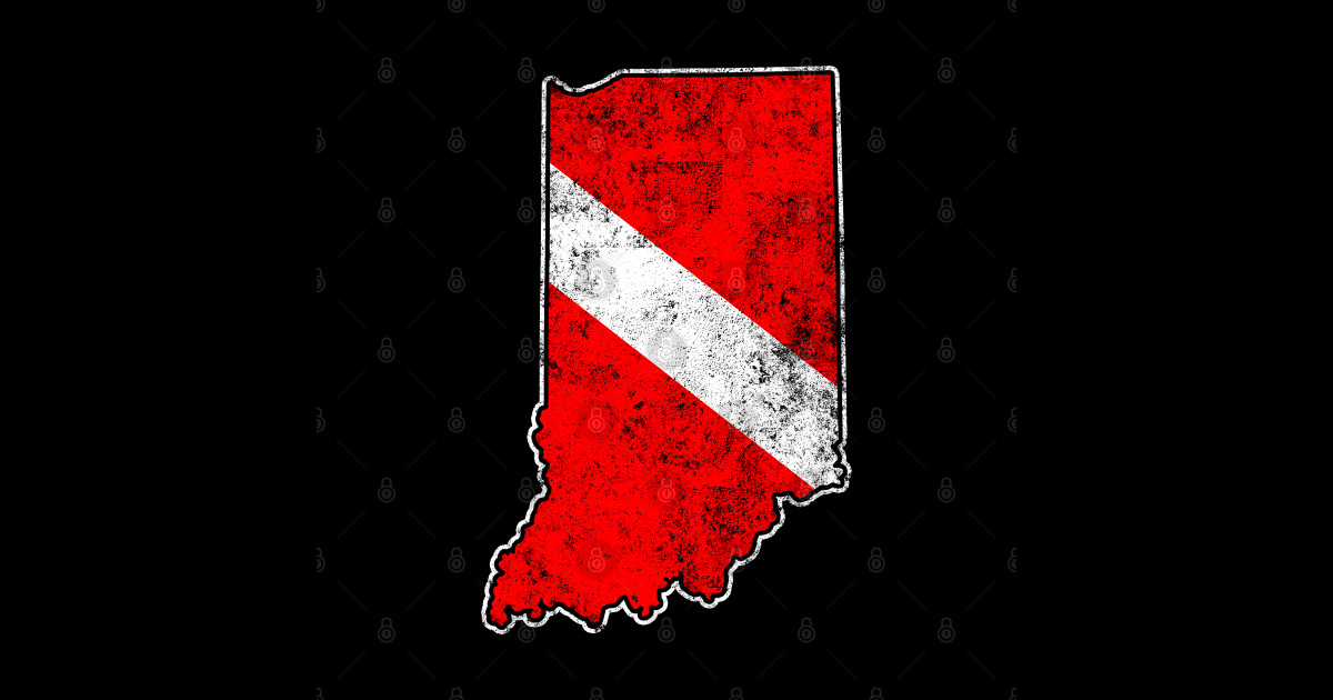 Indiana Dive Flag Scuba Diving State Map Dive Flag Distressed - Dive ...
