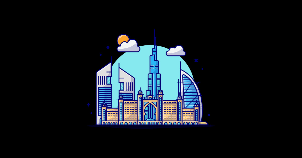 City Dubai Skyline Cartoon Vector Icon Illustration - Dubai - Sticker ...