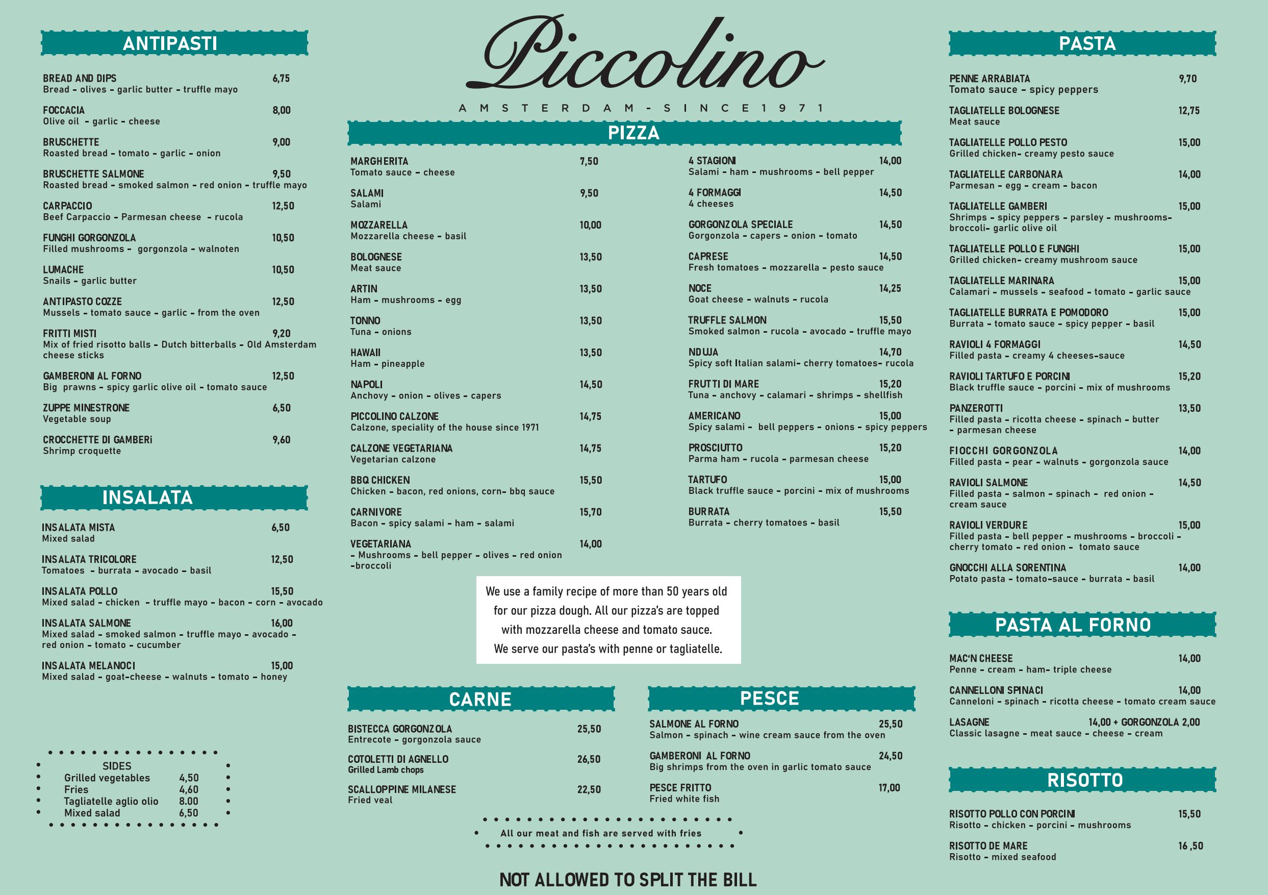 Menu 2025 Piccolino in Amsterdam TheFork
