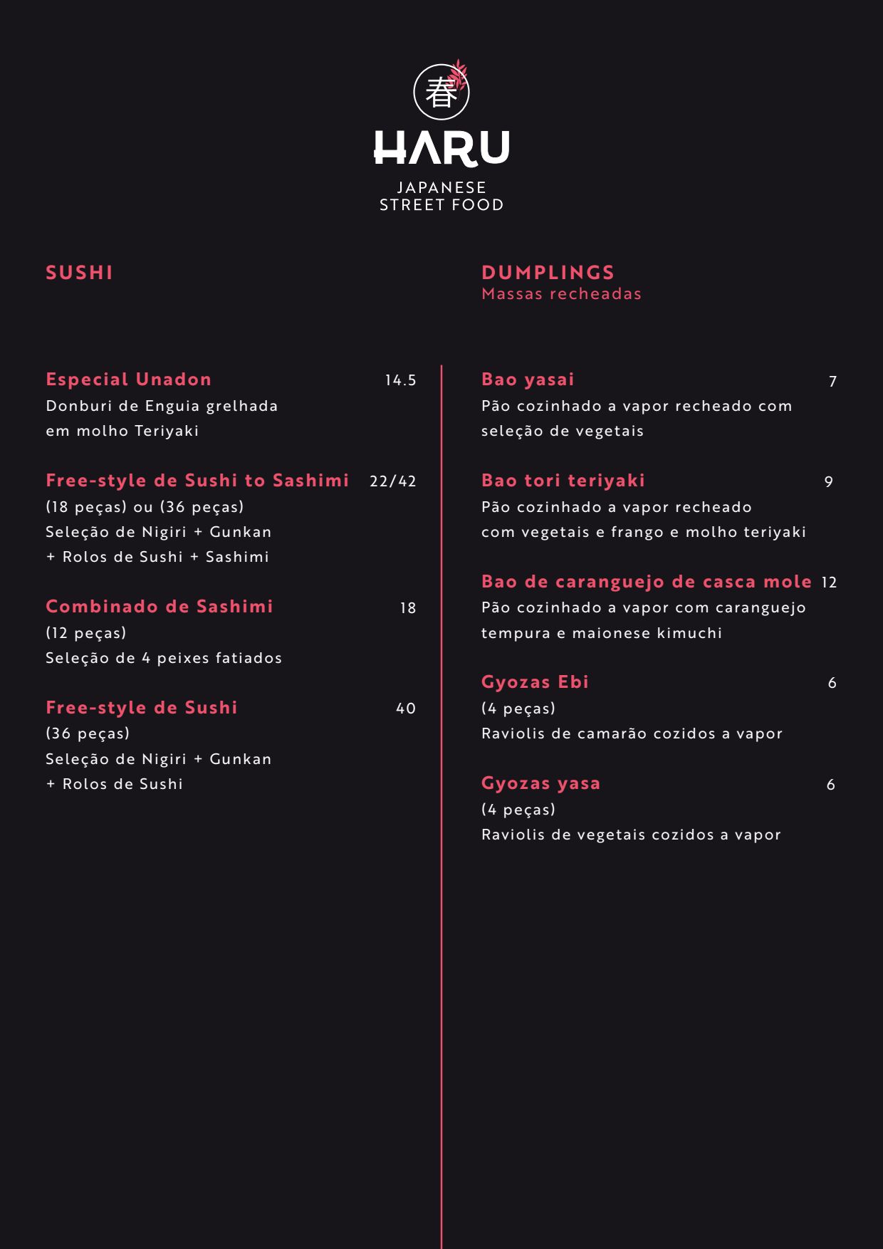 Haru sushi menu store