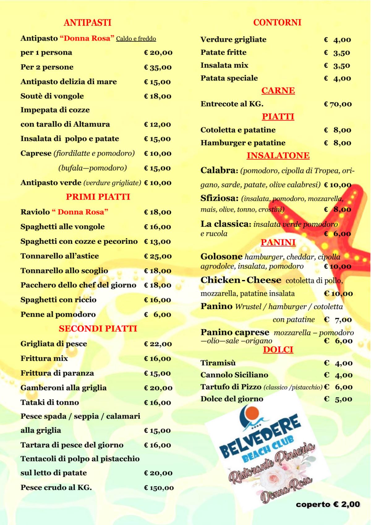 Menu 2024 - Donna Rosa in Belvedere Marittimo | TheFork