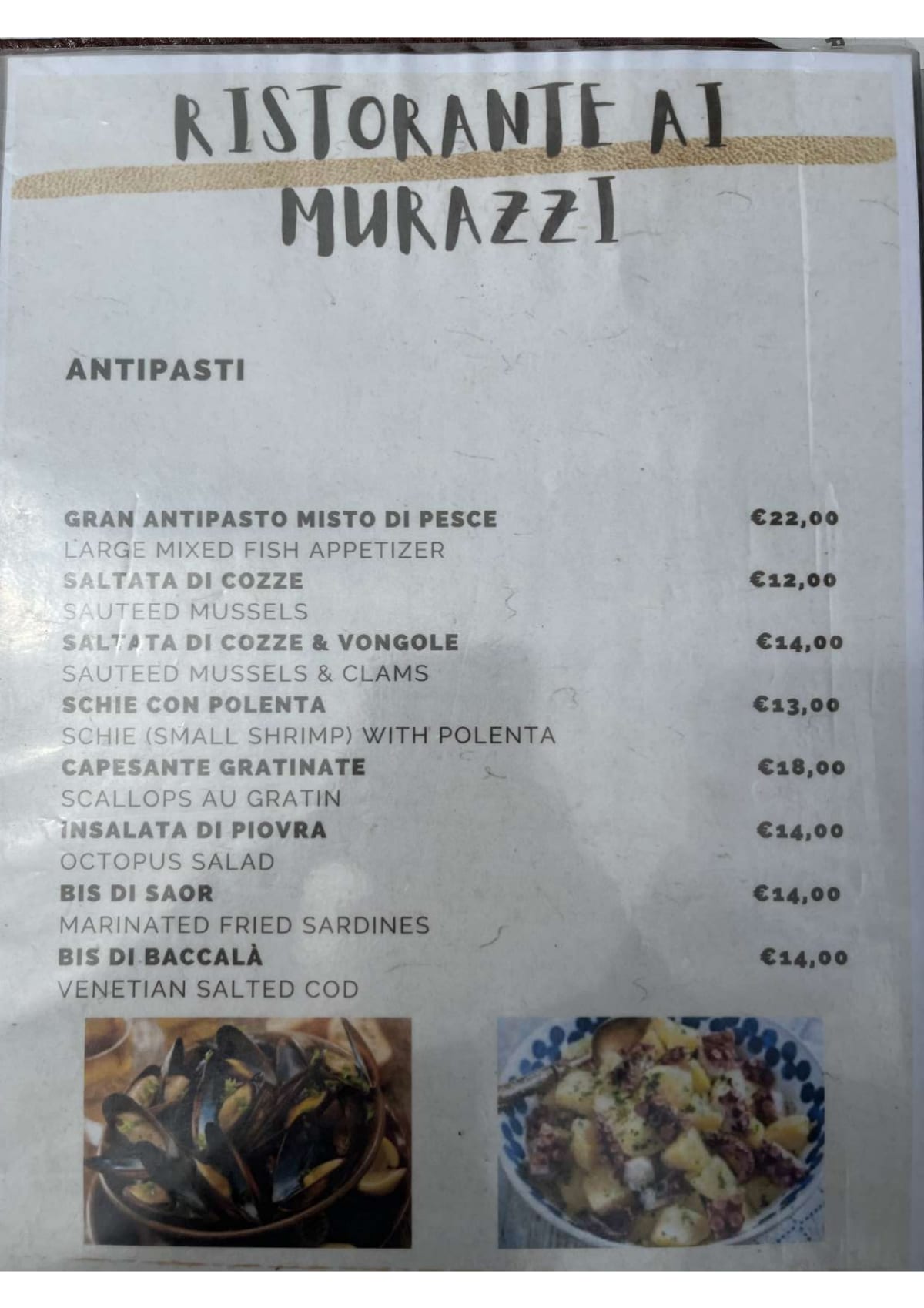 Carte et Menus 2024 - Ai Murazzi à Lido | TheFork