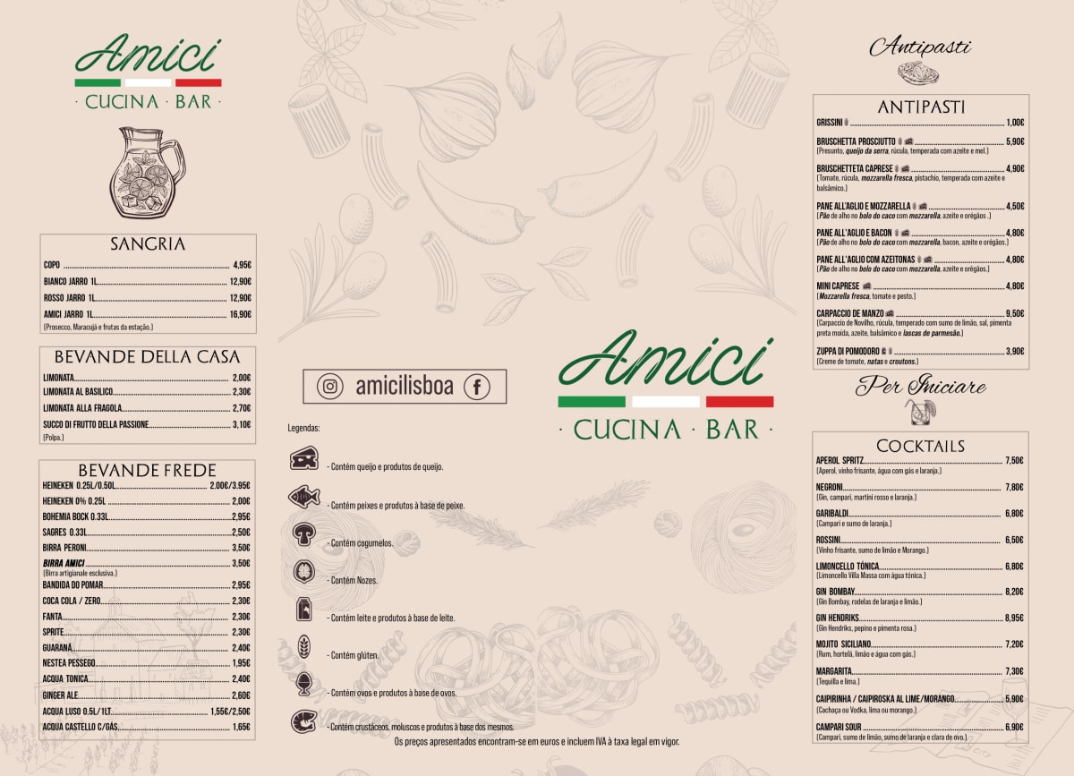 Menu 2024 - Amici - Cucina & Bar in Lisbon | TheFork