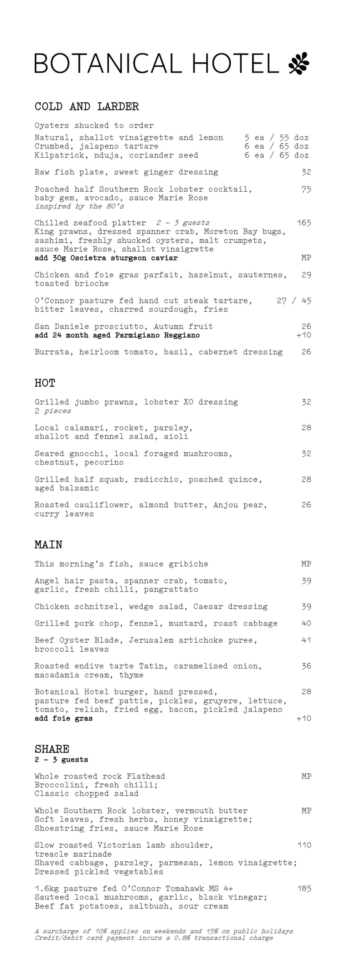 Menus 2024 - Botanical Hotel in South Yarra (VIC) | TheFork