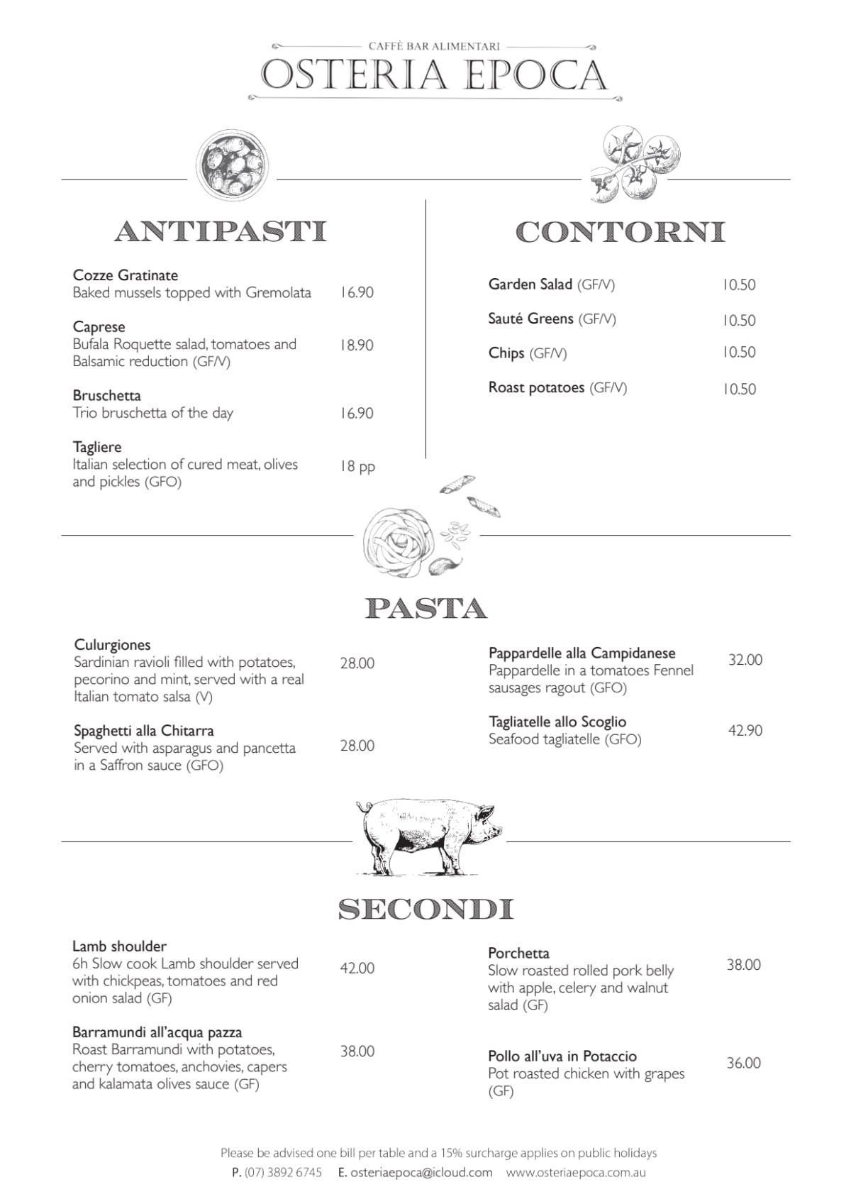 Menù completo e carta 2024 - Osteria Epoca a Yeronga (QLD) | TheFork Menù completo e carta 2024 - Osteria Epoca a Yeronga (QLD) | TheFork