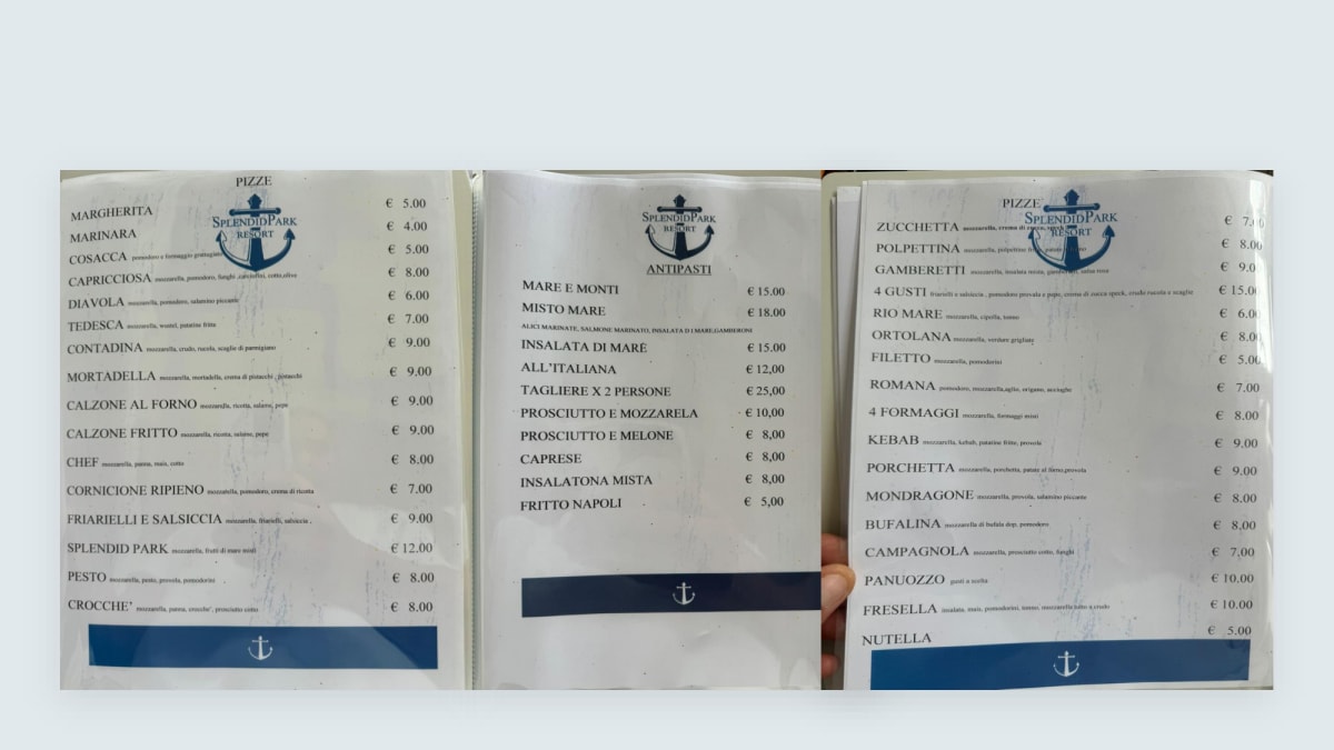 Menù completo e carta 2024 - Resort Splendid Park a Mondragone | TheFork