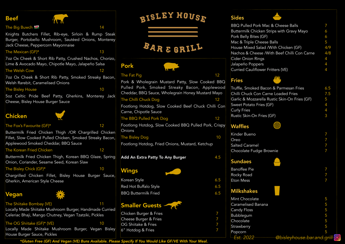 Menus 2024 - Bisley House Bar & Grill in Stroud | TheFork