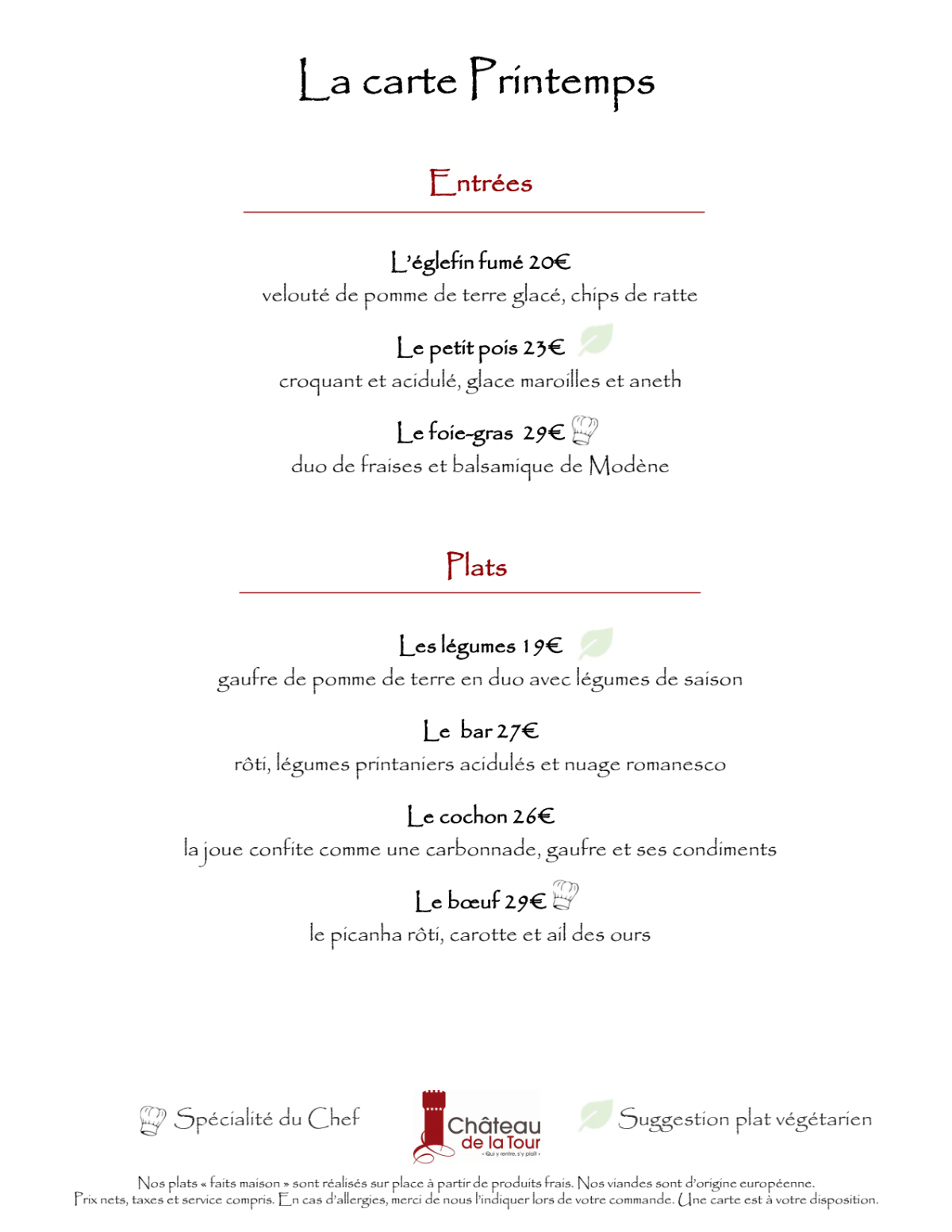 Carte et Menus 2023 - Château de la Tour à Gouvieux | TheFork