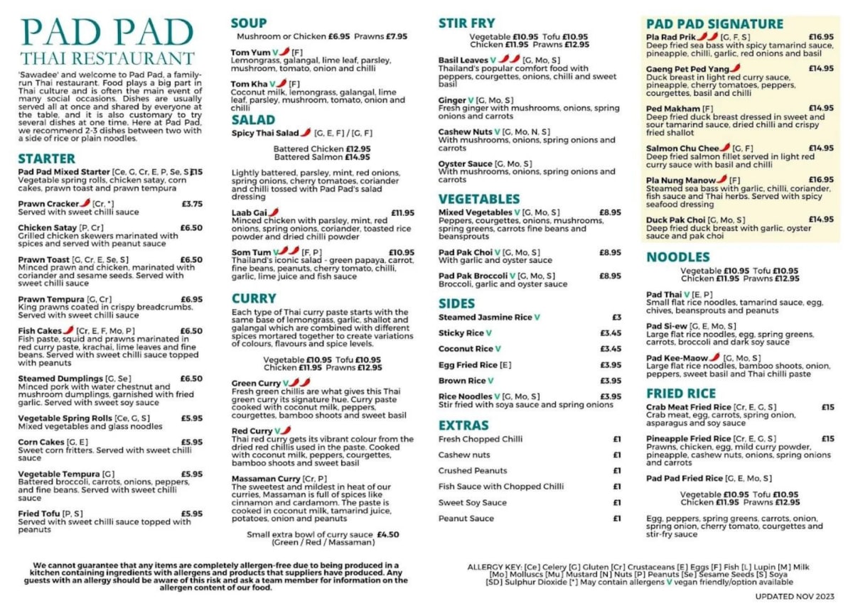 Carte et Menus 2024 - Pad Pad Thai Restaurant à Worthing | TheFork