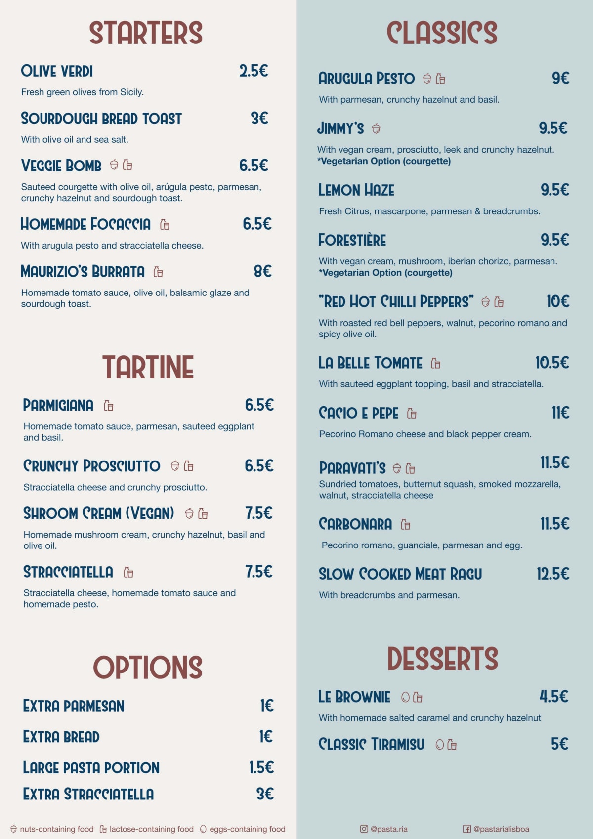 Menu 2024 - Pastaria em Lisboa | TheFork