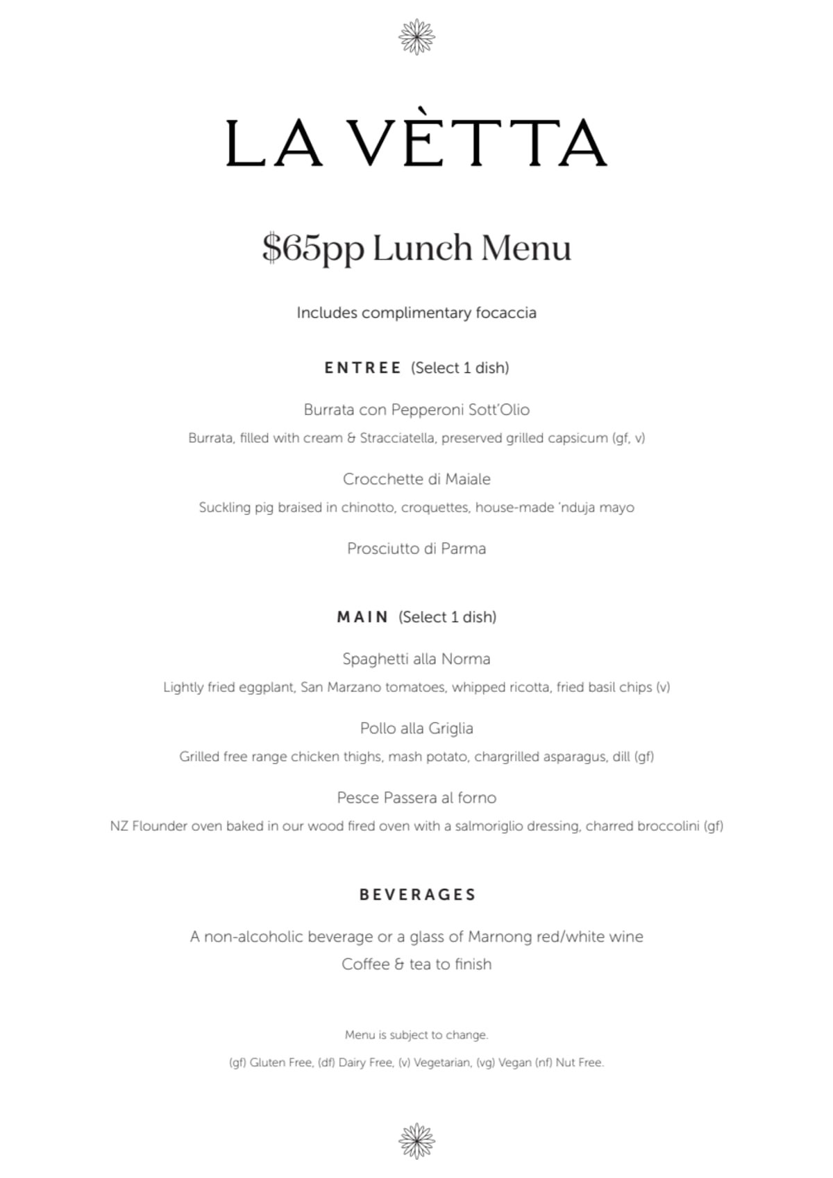 Carte et Menus 2024 - La Vetta à Mickleham | TheFork