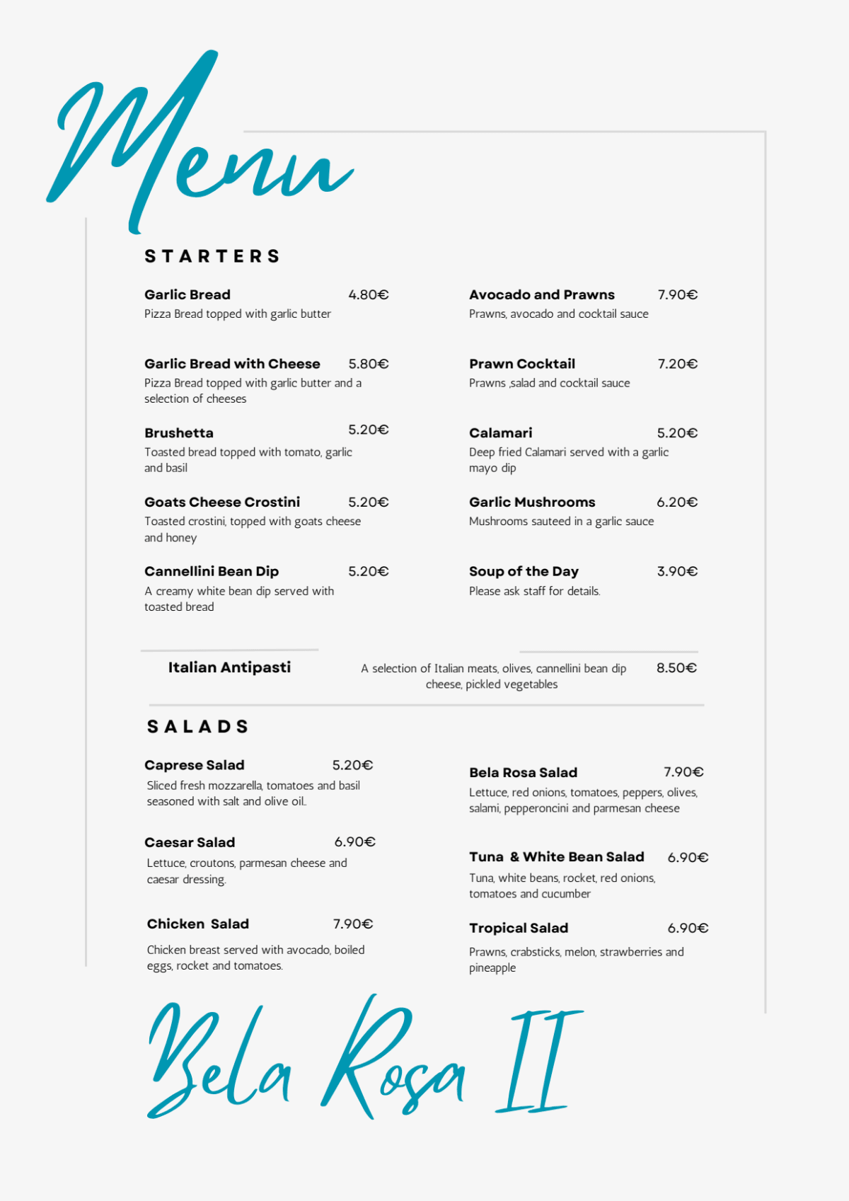 Menus 2024 - Restaurant La Rosa in Carvoeiro | TheFork