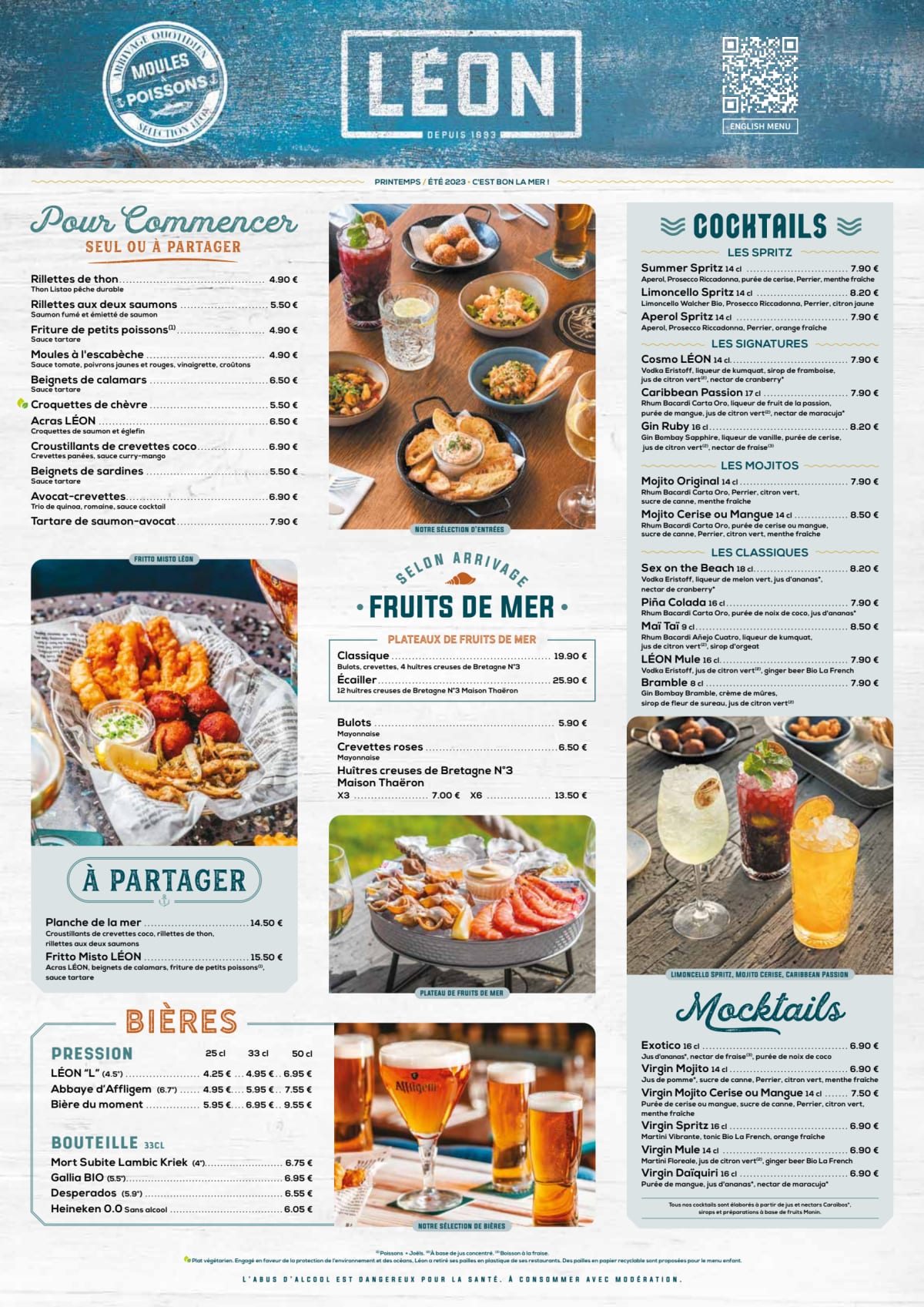 Carte et Menus 2024 - Léon - Montparnasse à Paris | TheFork