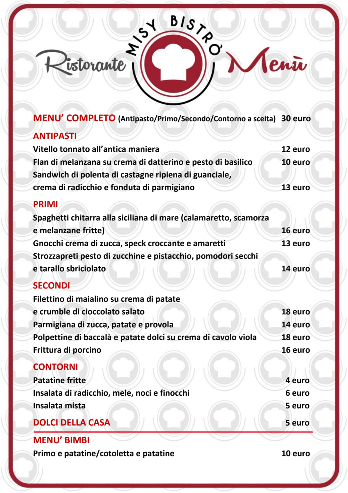 Menu 2024 - Misy bistro’ in Rivarolo Canavese | TheFork