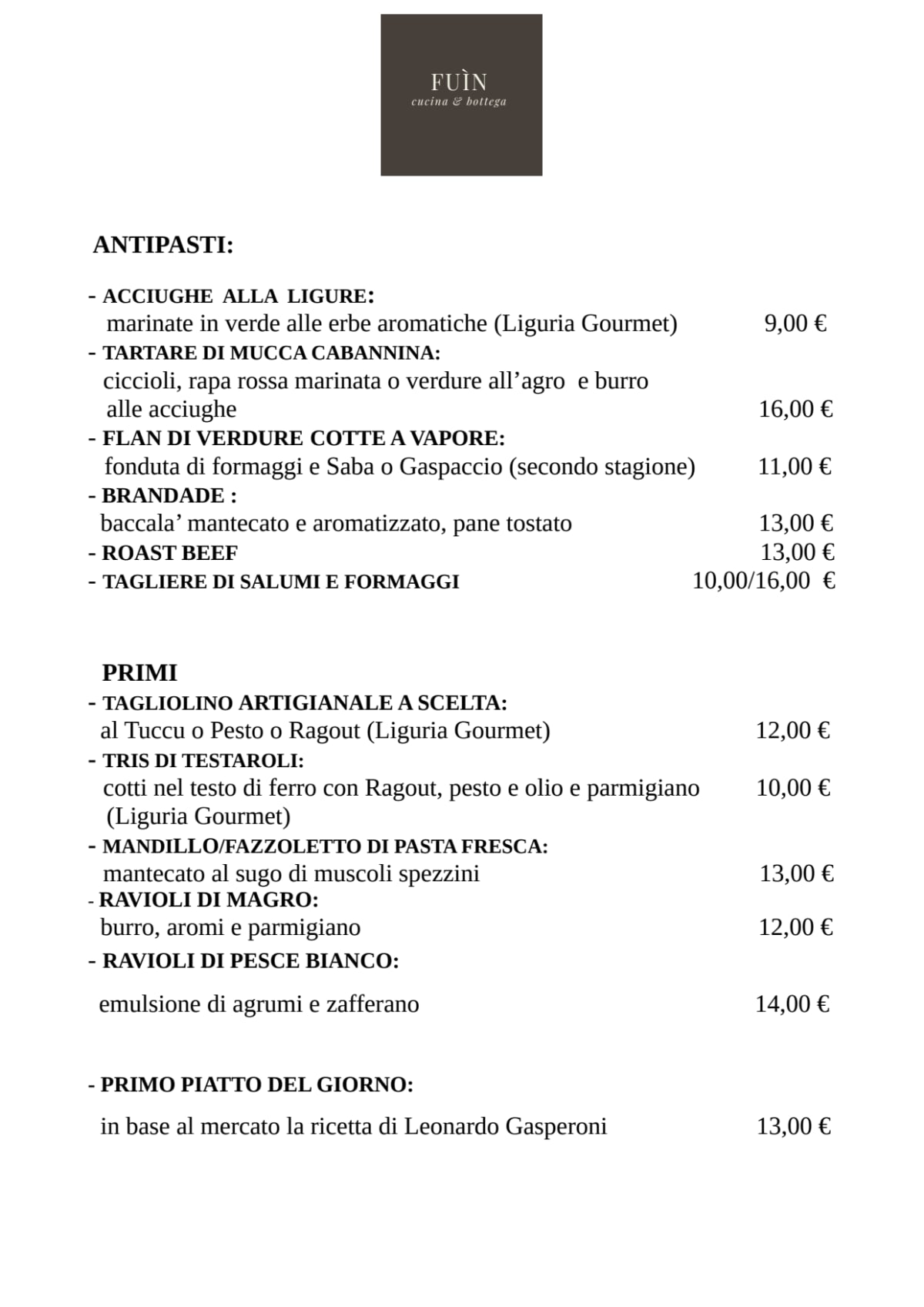 Menù completo e carta 2024 - Fuin a Falcinello | TheFork