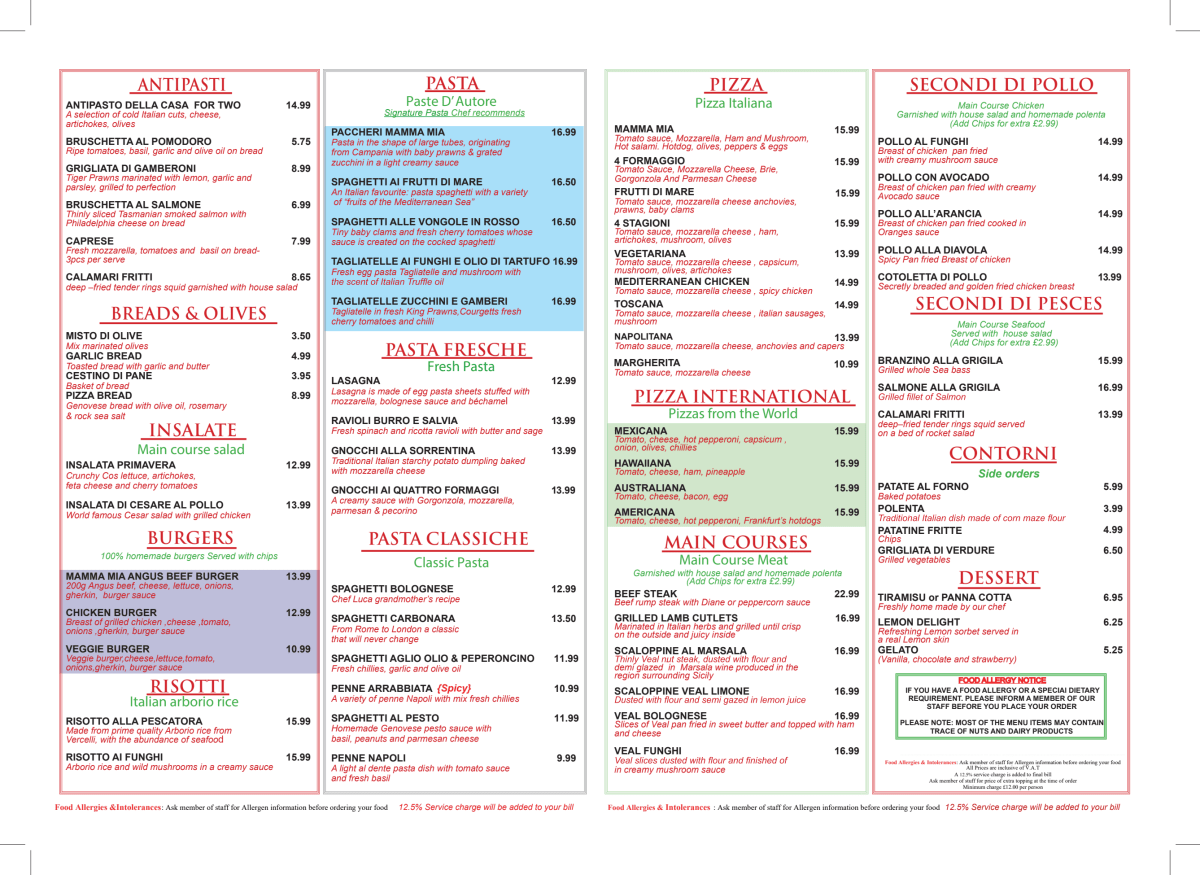 Menu 2024 - Mamma Mia in London | TheFork