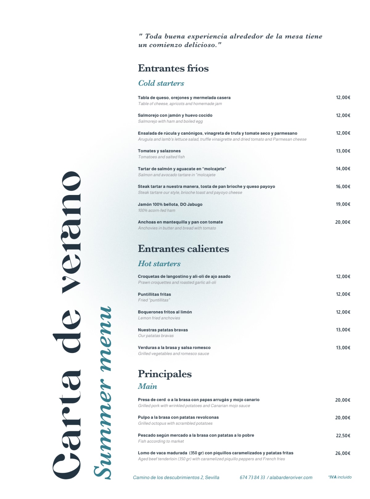 Menu 2024 - ALABARDERO RIVER CLUB in Sevilla | TheFork